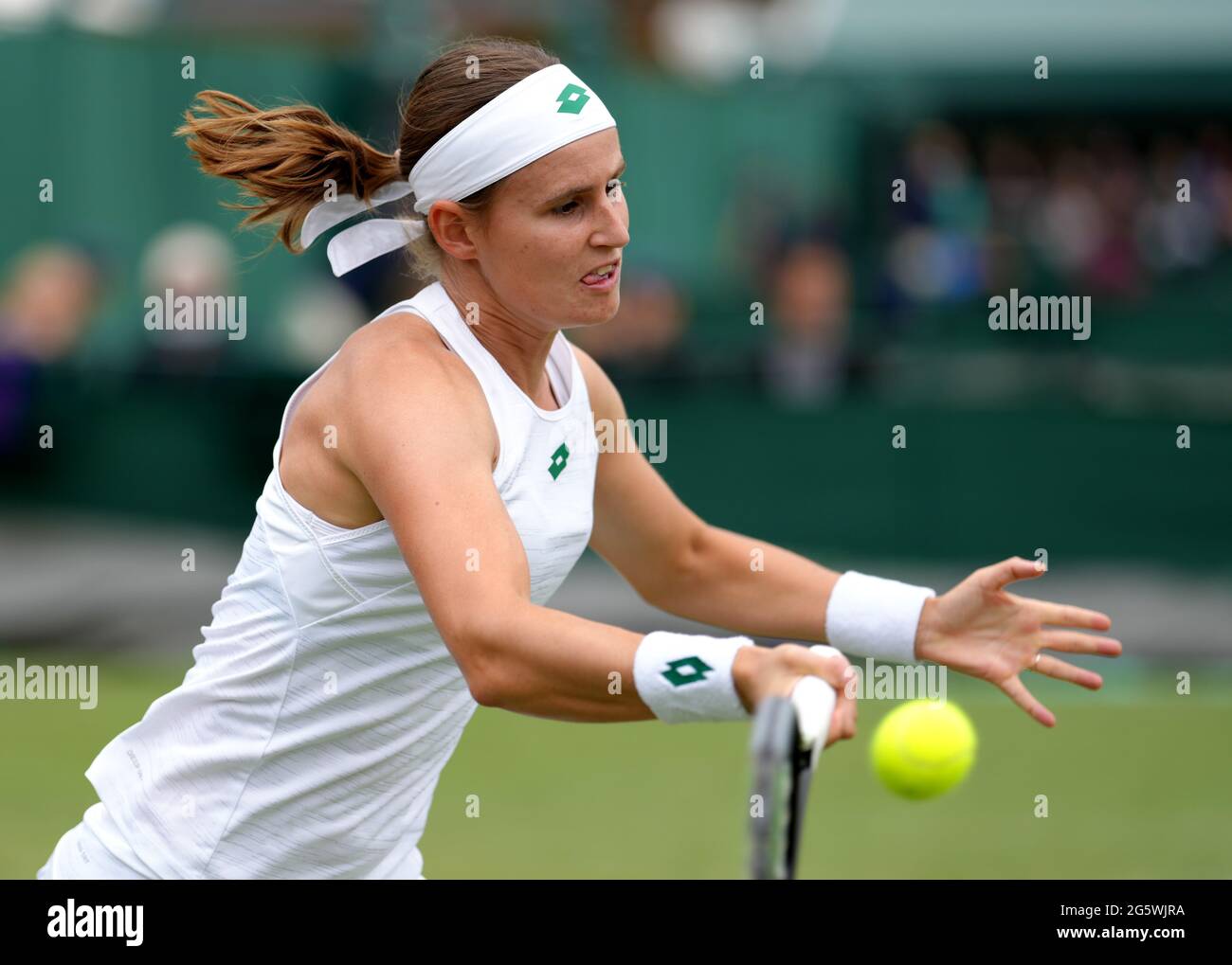 Greet Minnen in action against Ajla Tomljanovic on court 9 on day three ...