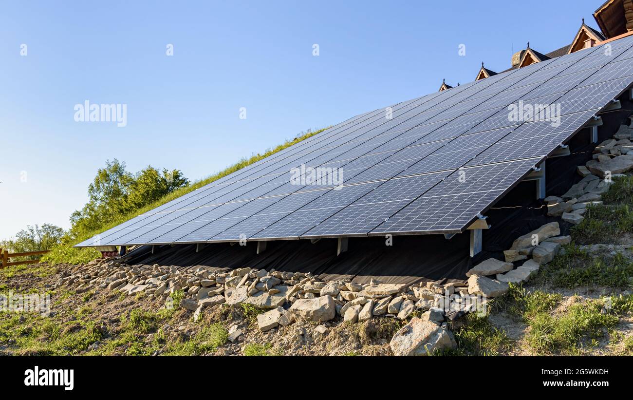View of modern ground mounted photovoltaic power station Stock Photo ...