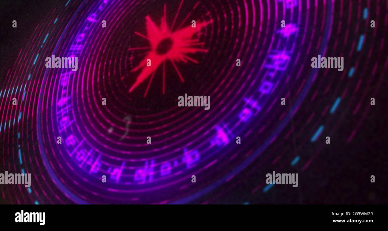 Image of circular red and purple 3d light display flashing and rotating ...