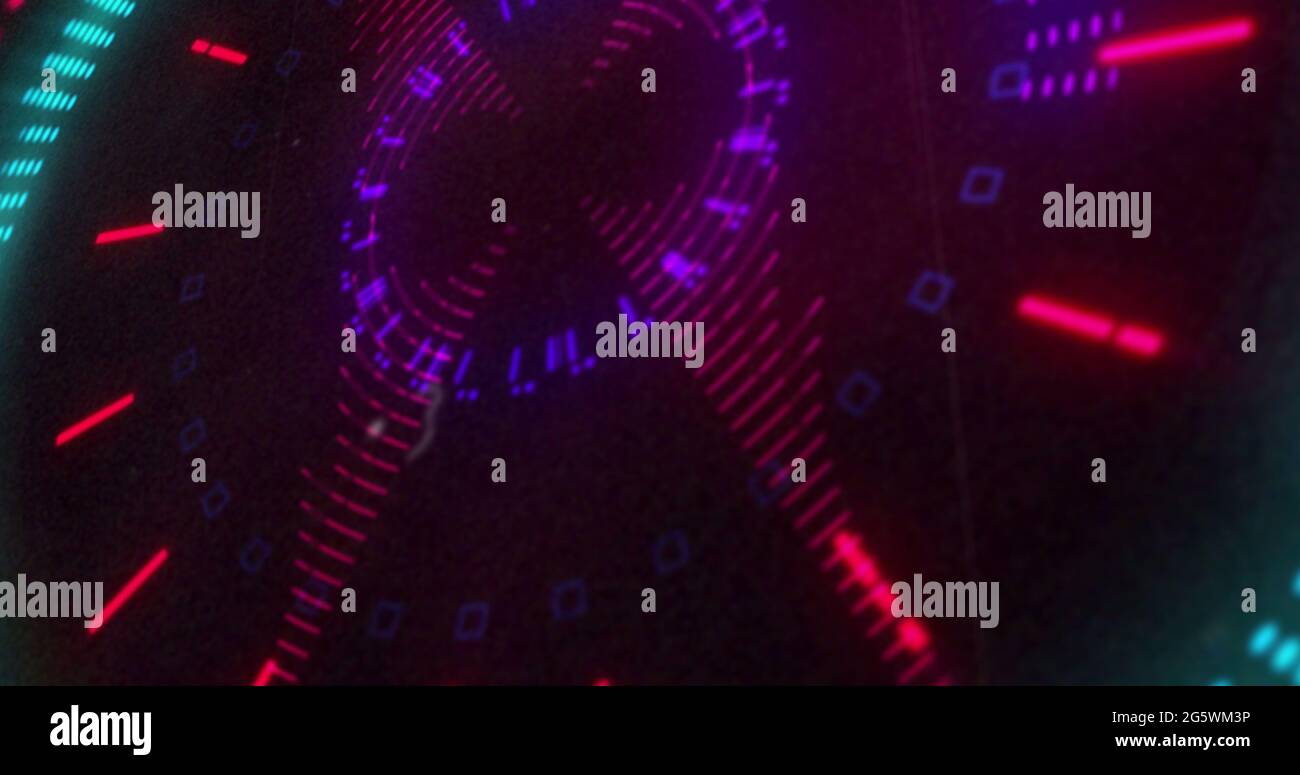 Image of circular red and purple 3d light display flashing and rotating ...