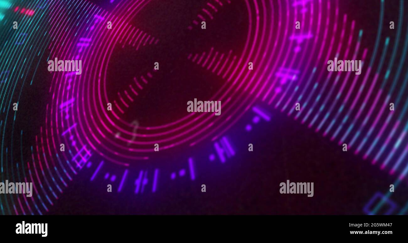 Image of circular red and purple 3d light display flashing and rotating ...