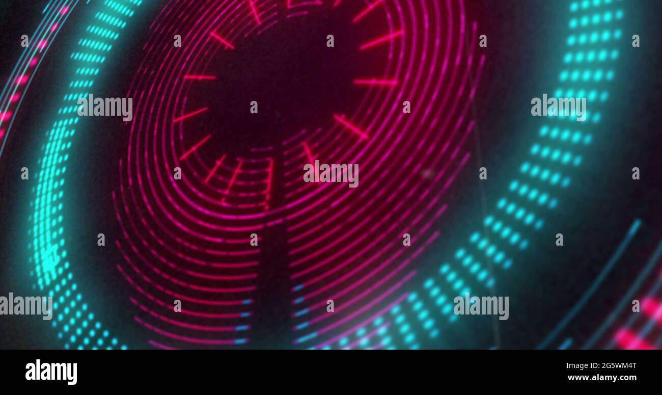 Image of circular red and purple 3d light display flashing and rotating ...