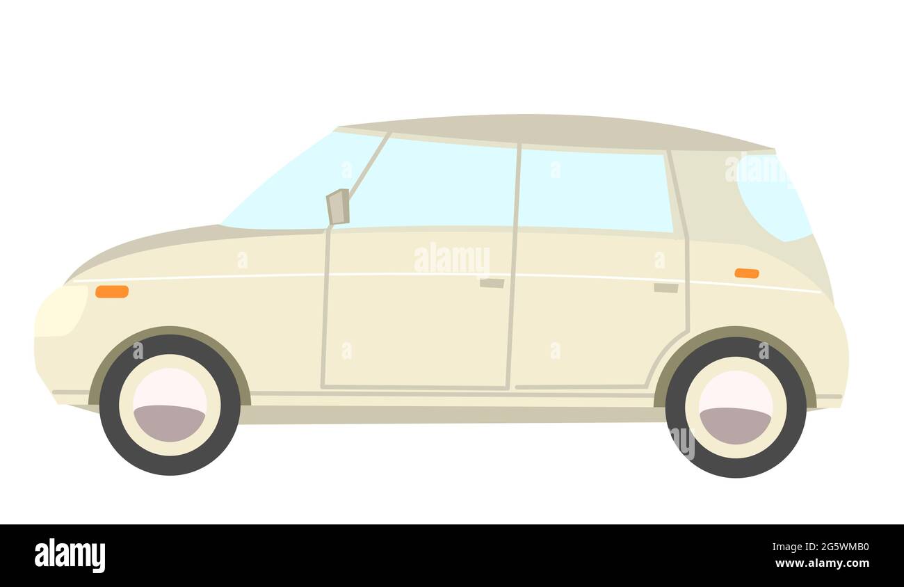 Car. Cartoon comic funny style. Side view. Beautiful white Automobile ...