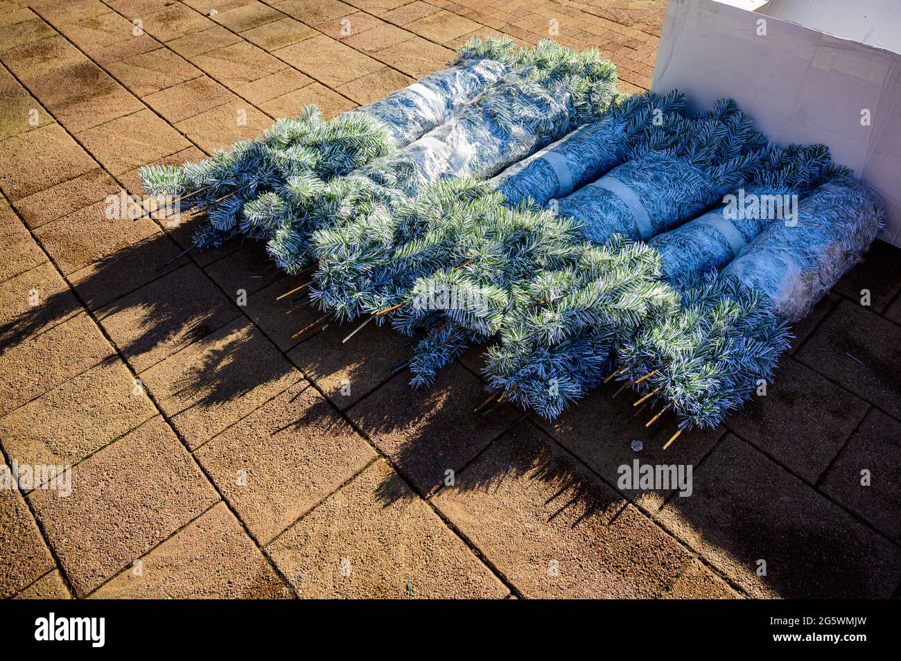 Artificial Christmas tree disassembled and packed Stock Photo - Alamy