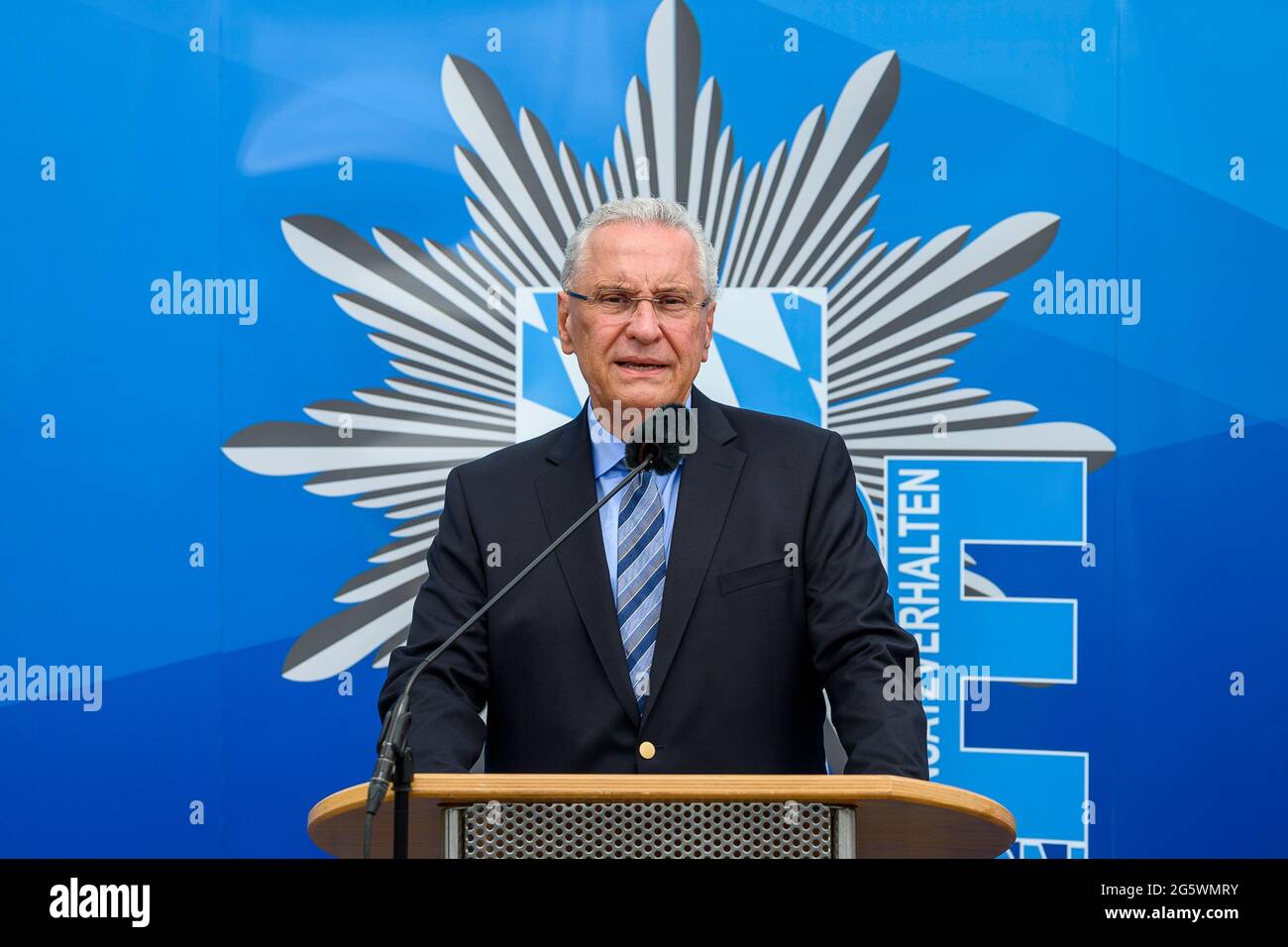 Nuremberg, Germany. 30th June, 2021. Bavaria's Interior Minister Joachim Herrmann (CSU) presents ...