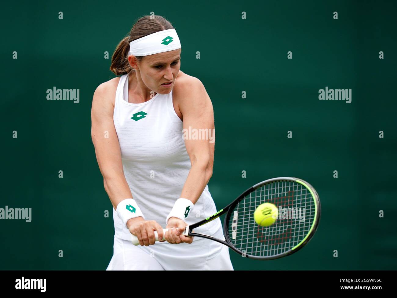 Greet Minnen in action against Ajla Tomljanovic on court 9 on day three ...
