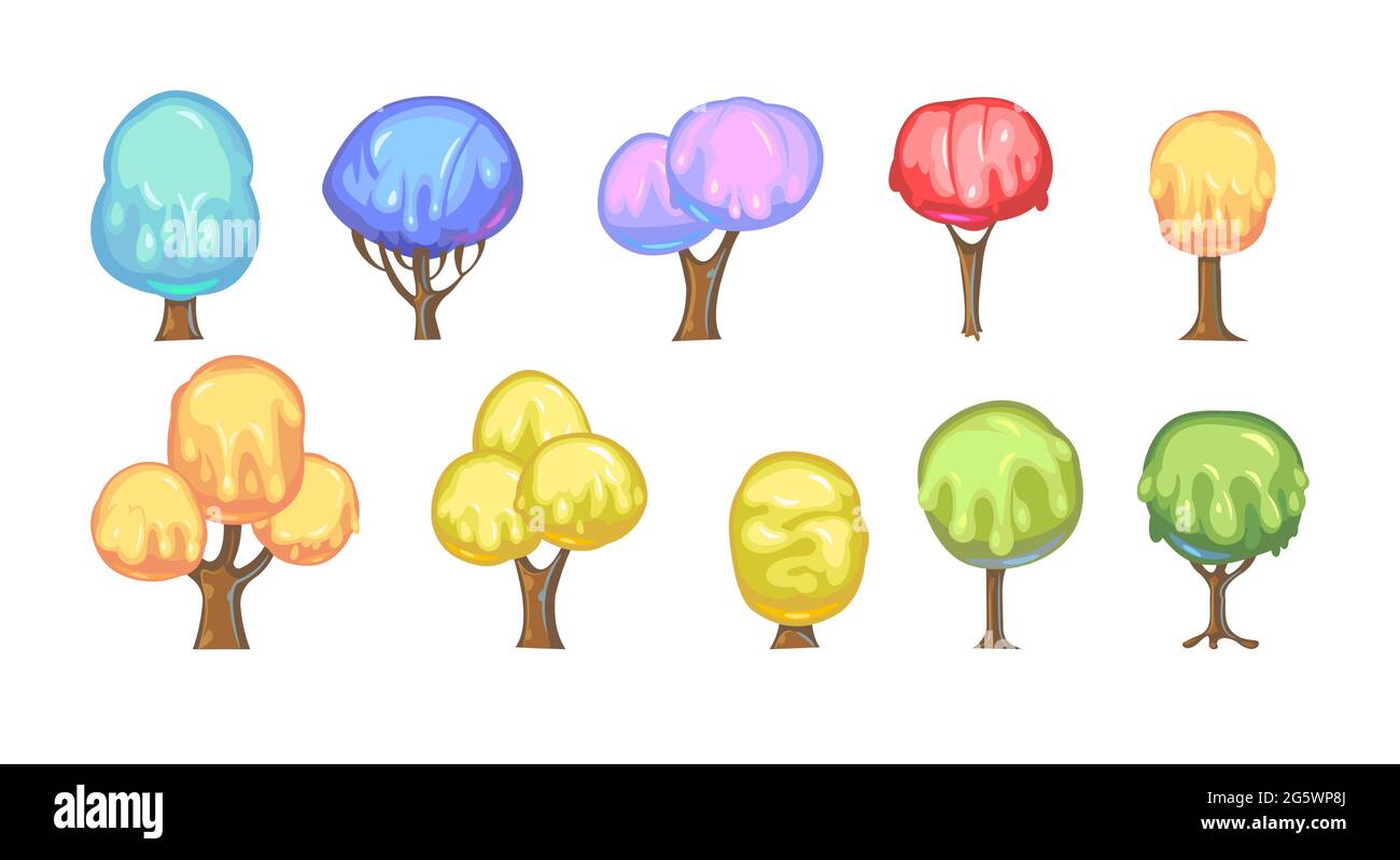 Set of fabulous sweet trees. For landscapes with multi-colored caramel ...