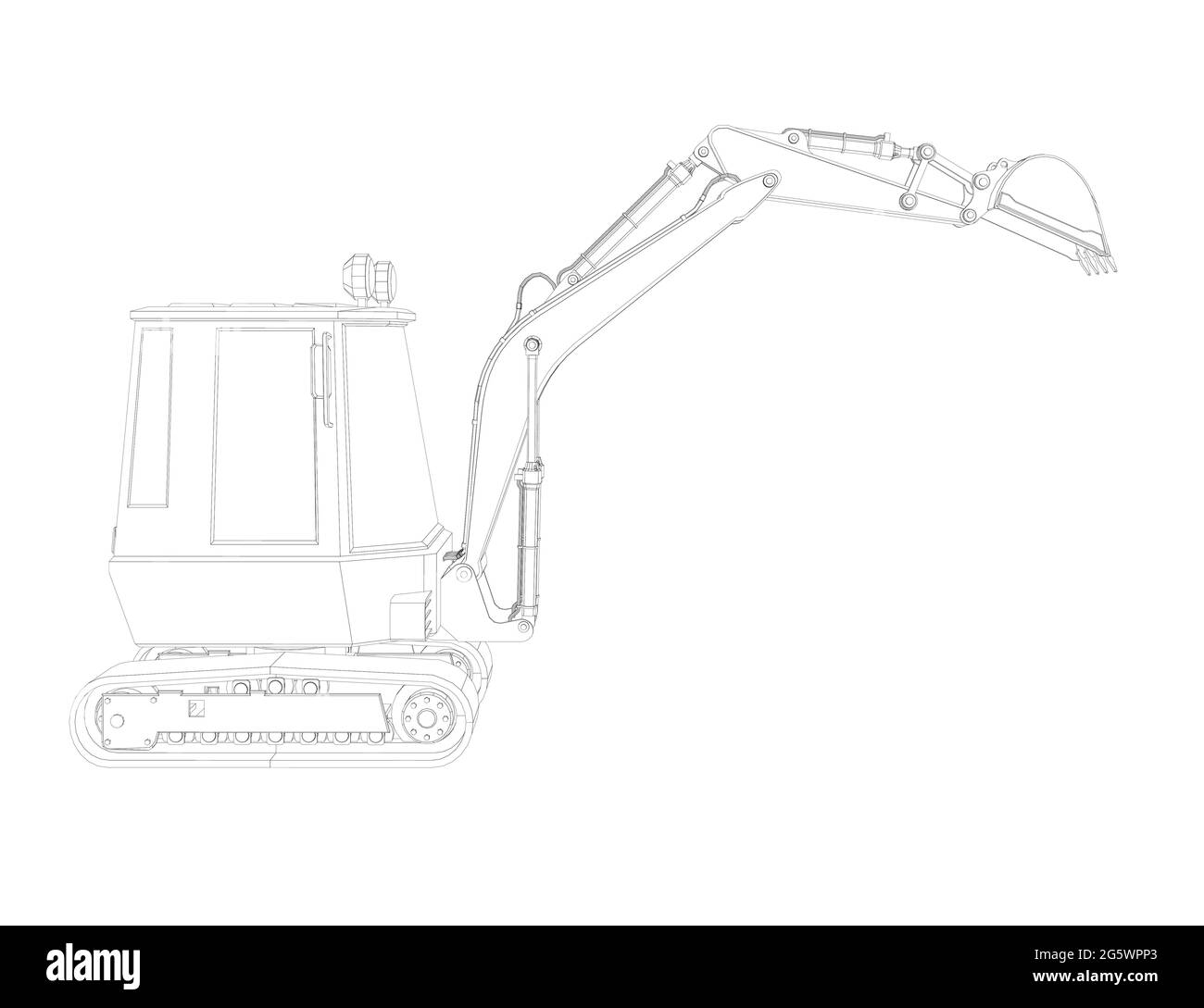 Outline of a small excavator isolated on a white background. Vector ...