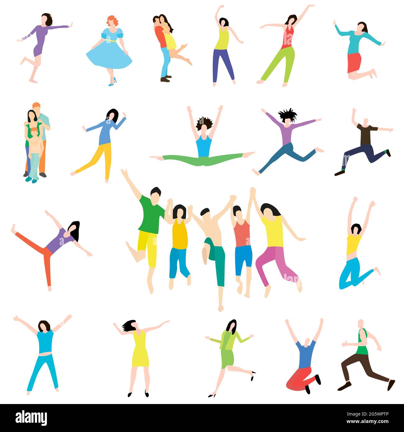 Set with people in flat style isolated on white background. Girls dance ...