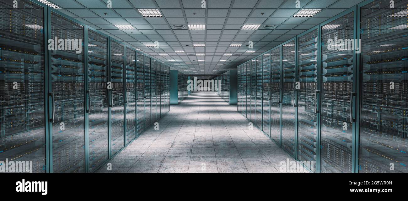internal image of a server room. 3d render Stock Photo - Alamy