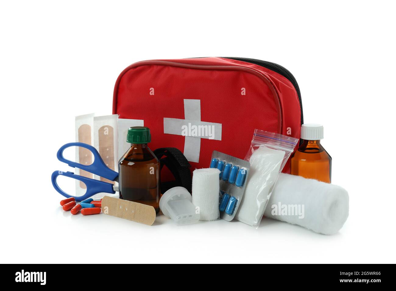 First aid medical kit isolated on white background Stock Photo - Alamy