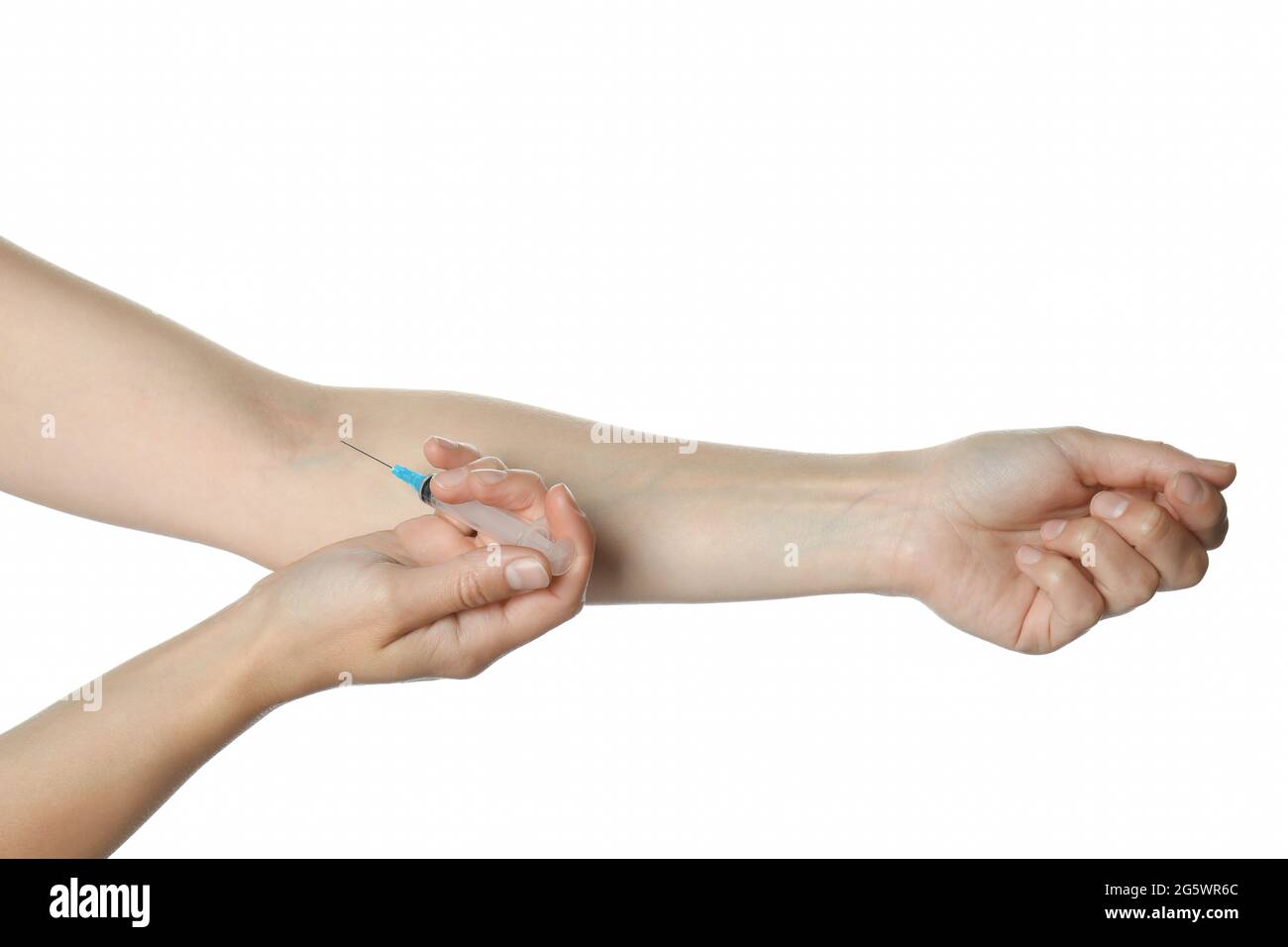 Female hands making self injection, isolated on white background Stock ...