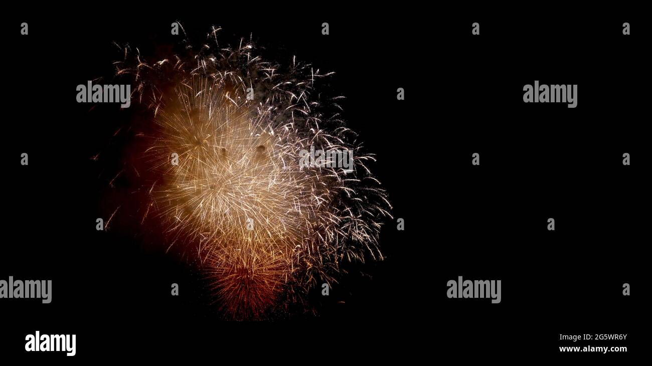 Colorful fireworks of various colors over night sky, Real Fireworks on ...