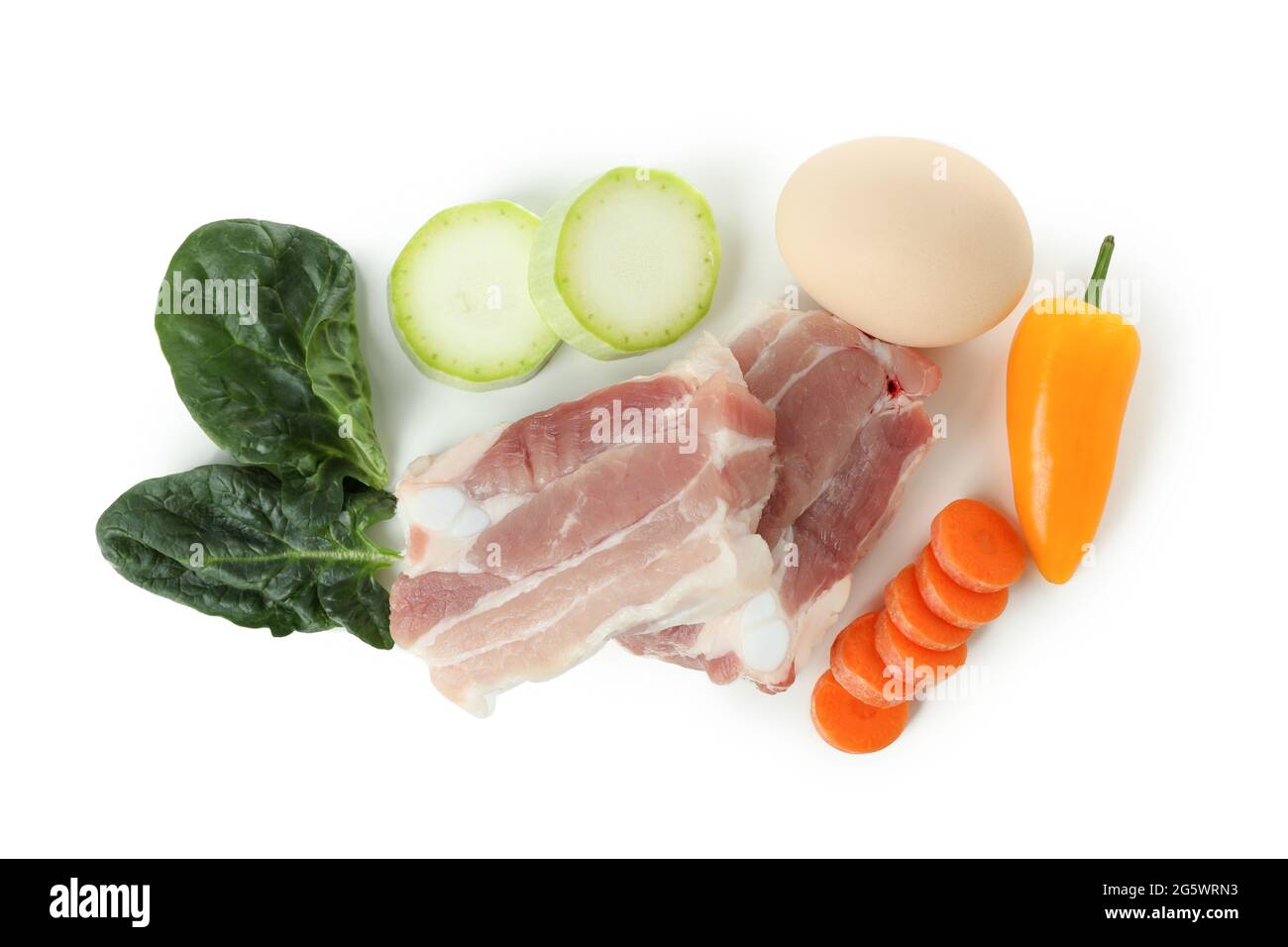 Ingredients for natural pet food isolated on white background Stock ...