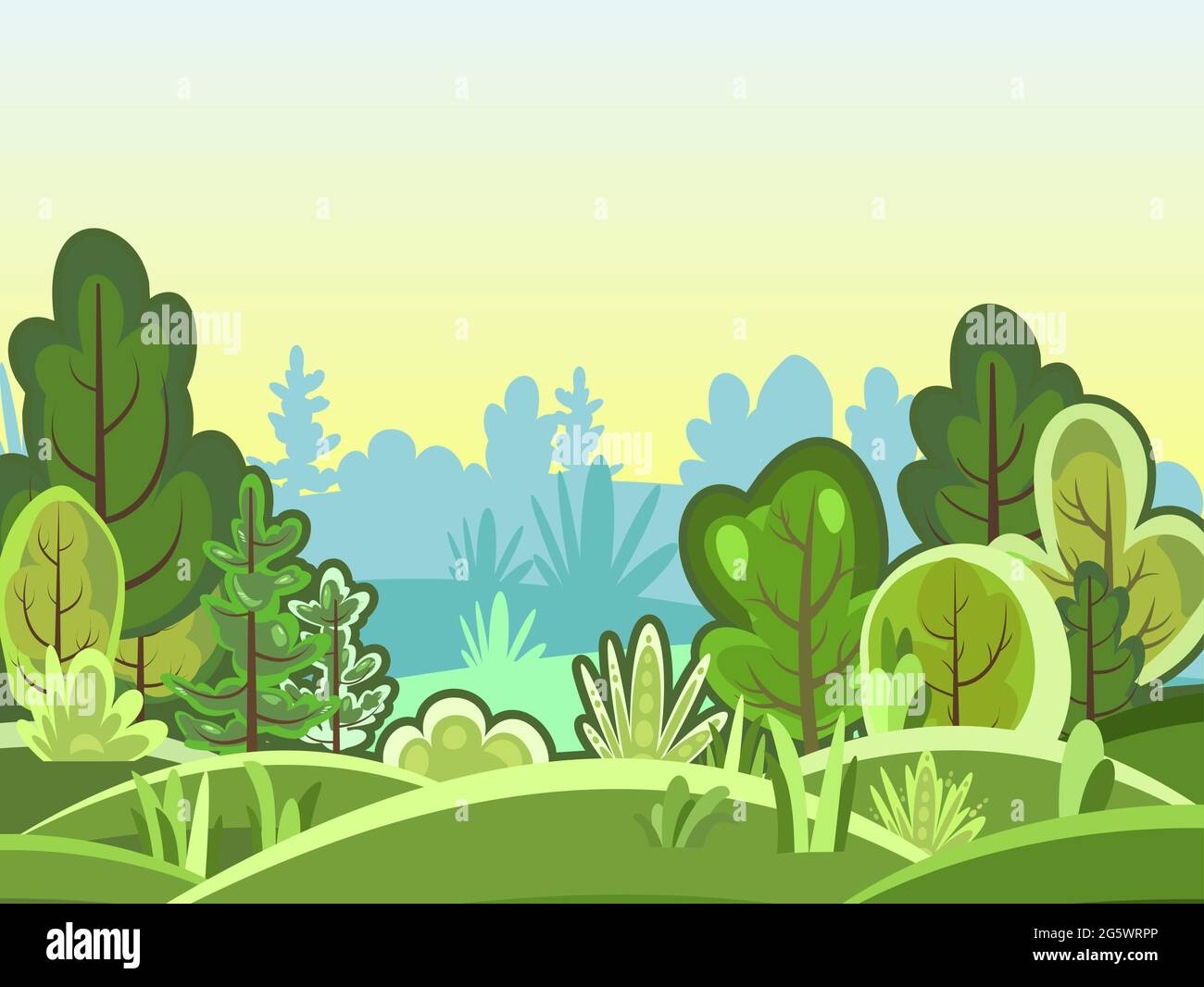 Flat forest. Illustration in a simple symbolic style. Funny green ...