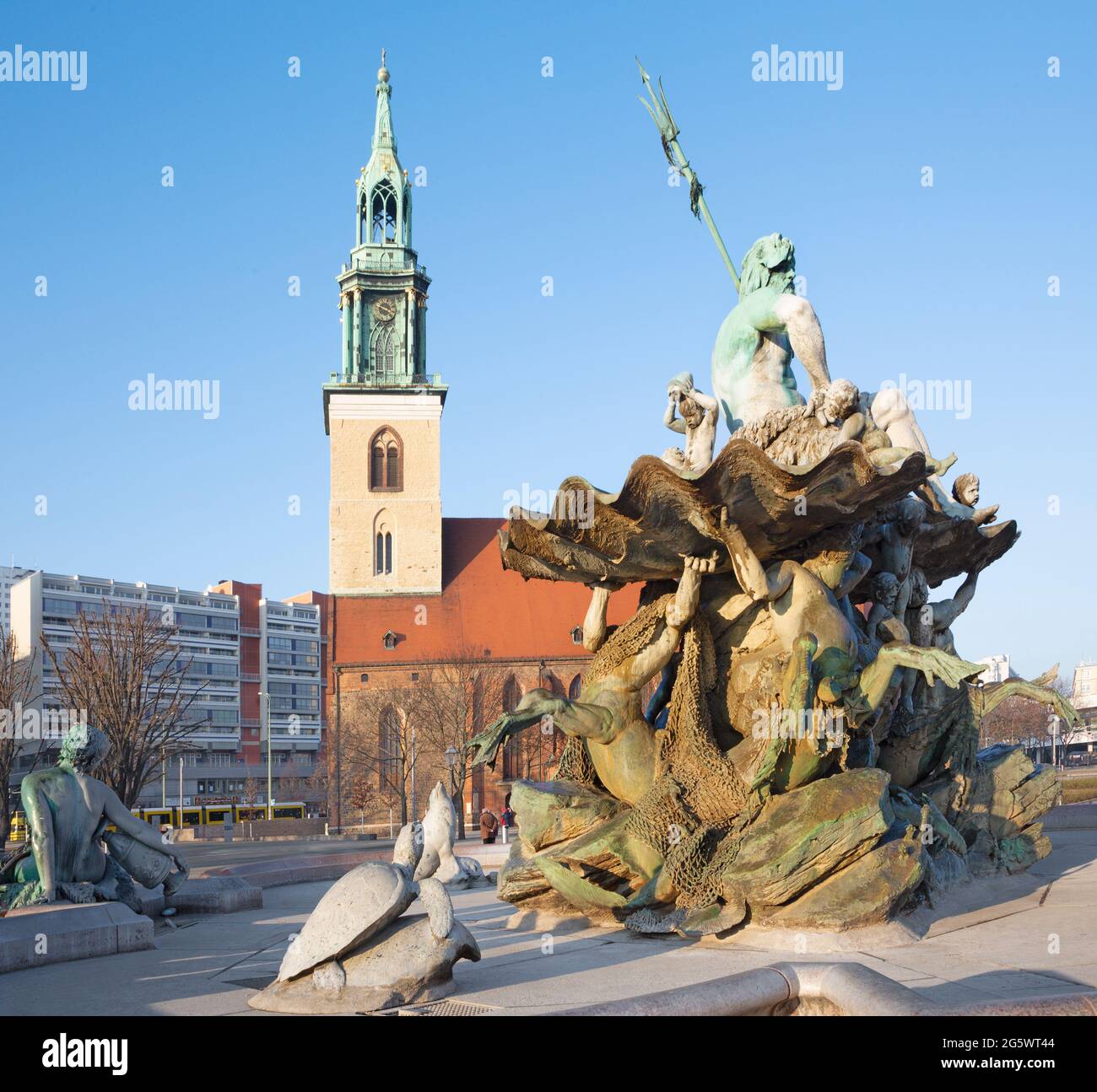 Berlin - The Neptune Fountain (Neptunbrunnen) and the Marienkirche ...