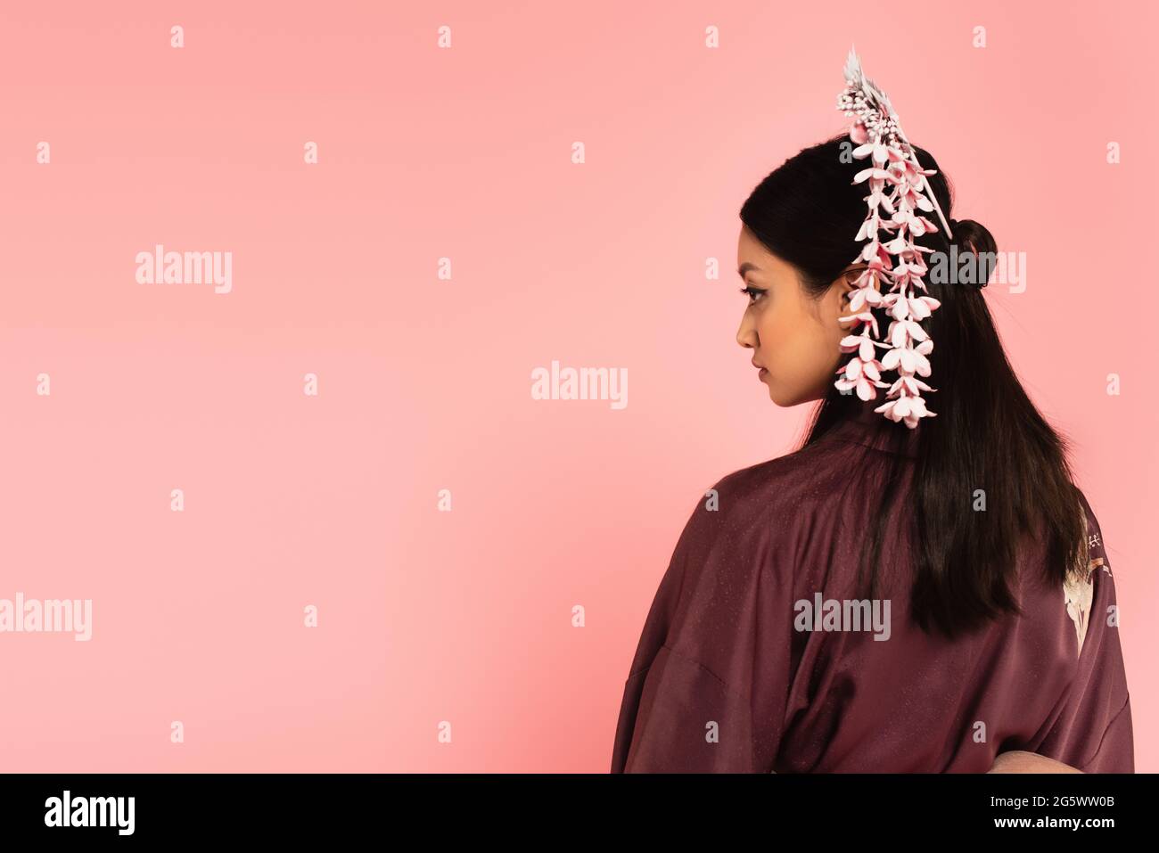 Side view of japanese woman with traditional kanzashi in hair isolated ...