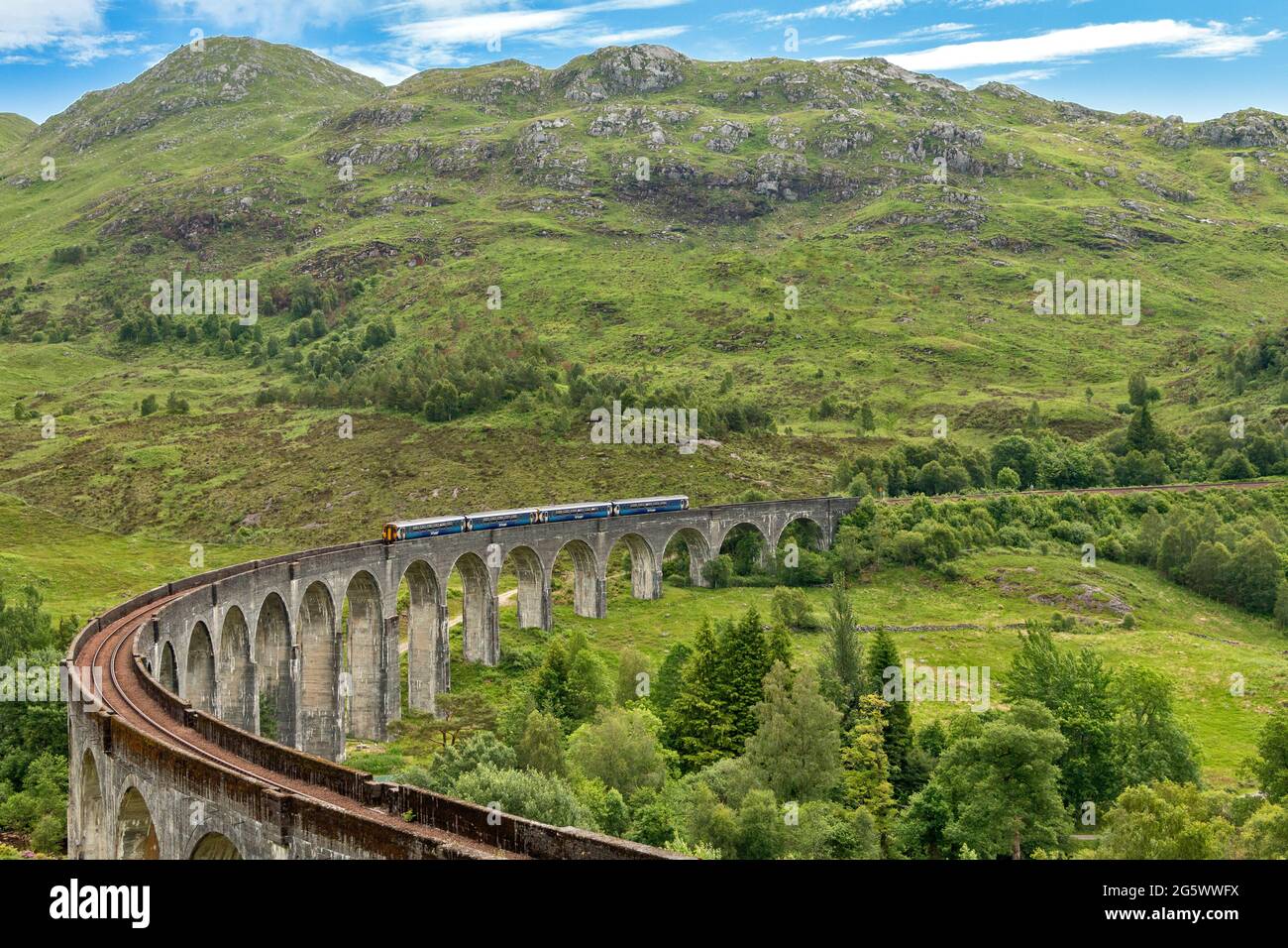 SCOTRAIL DIESEL TRAIN GLENFINNAN VIADUCT SCOTLAND THE BLUE TRAIN OF ...