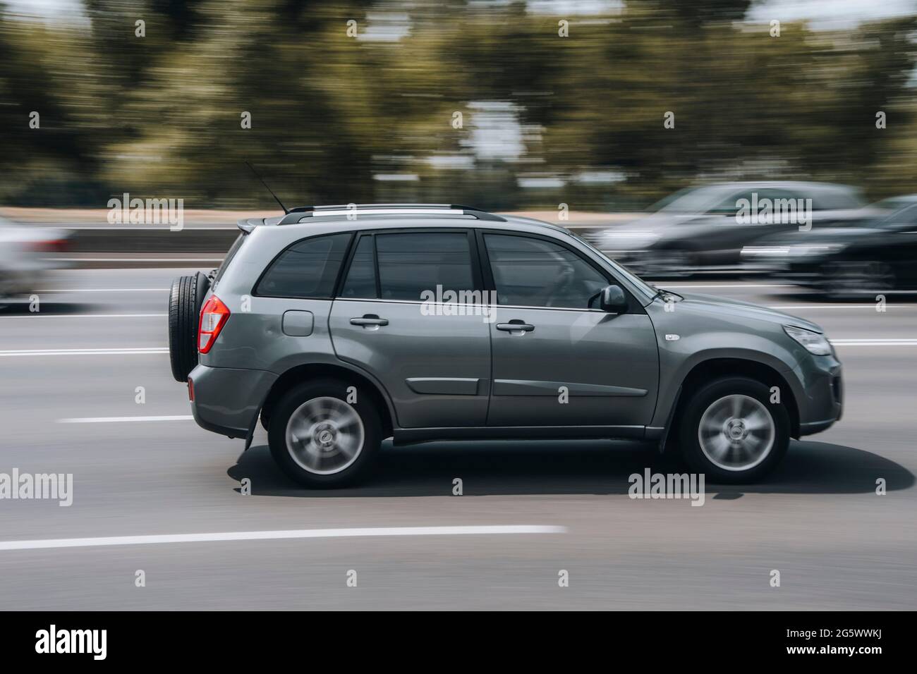 Ukraine, Kyiv - 27 June 2021: Gray Vortex Tingo car moving on the ...