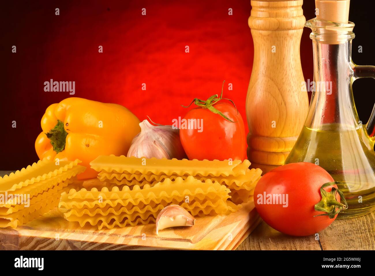 Italian food pasta on the kitchen table Stock Photo - Alamy
