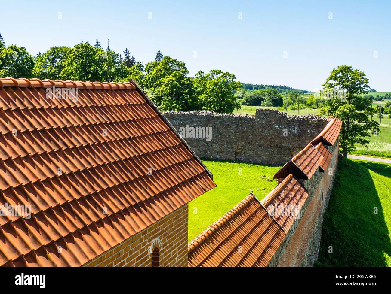 Medieval Castle Roof and Castle Fortification Wall. Medininkai Castle ...