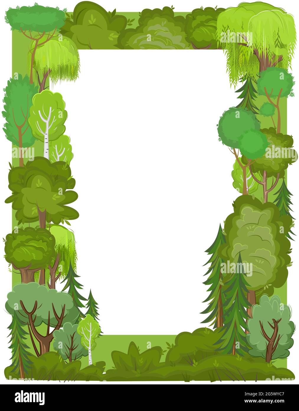 Frame made of summer trees and bushes. Objects are isolated on a white ...