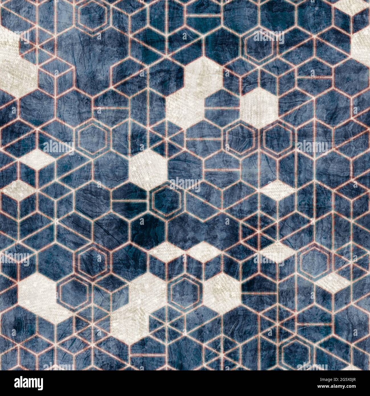Seamless grungy hexagon pattern isometric geometry net print Stock ...