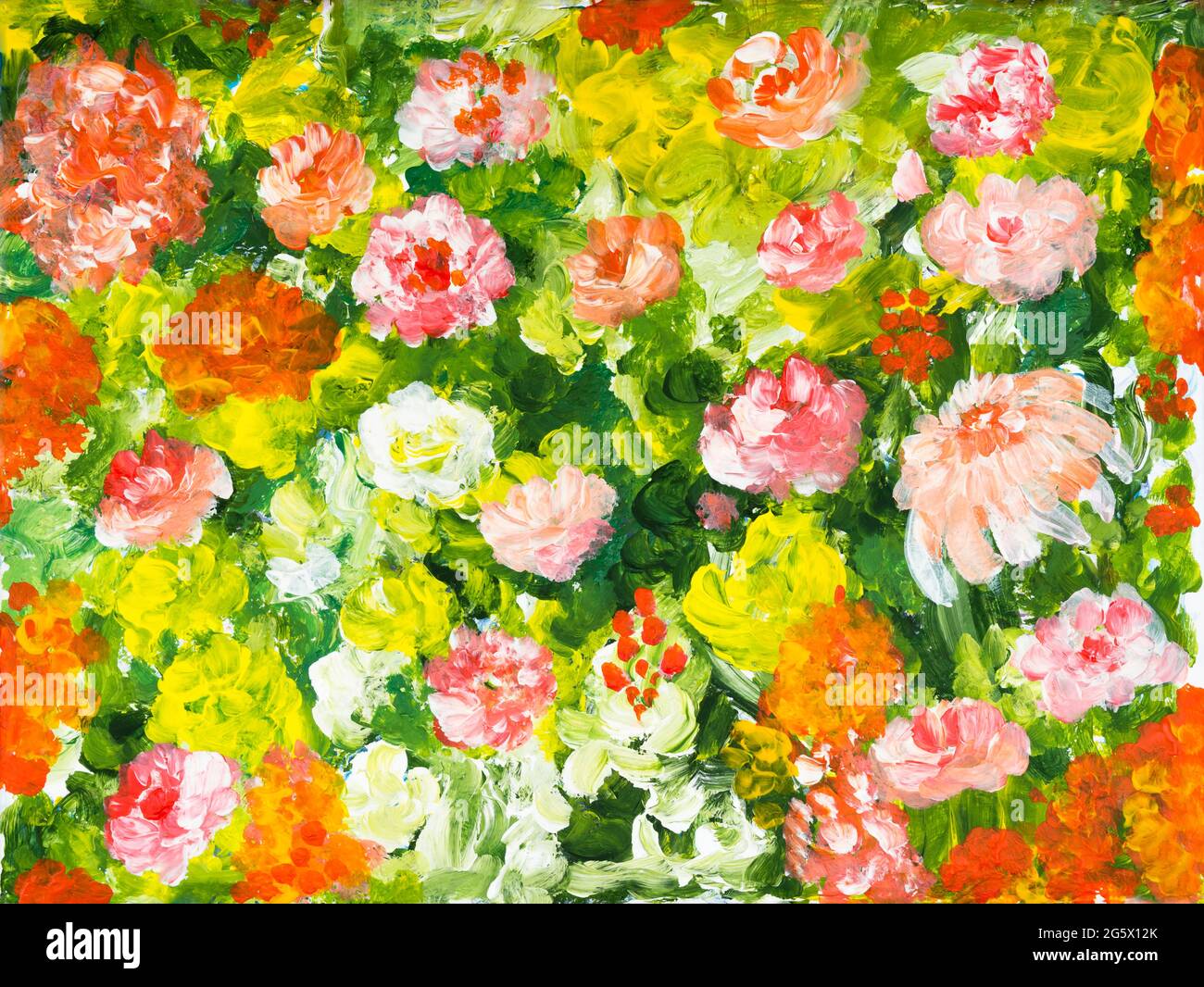 Abstract painting bright flowers, original hand drawn, impressionism ...