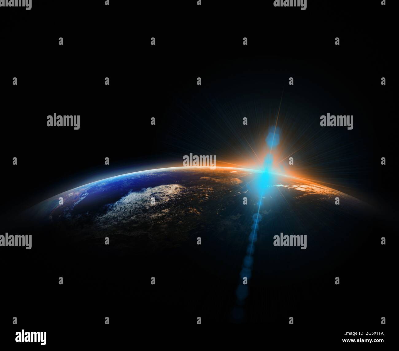 Part of earth with sun rise and lens flare background, Internet Network ...