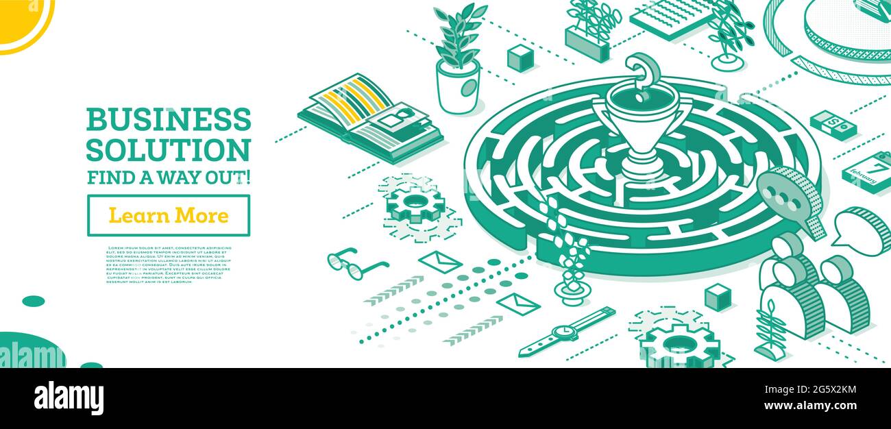 Isometric Maze. Outline Labyrinth. Business Solution. Vector Illustration. Cup inside of Center ...