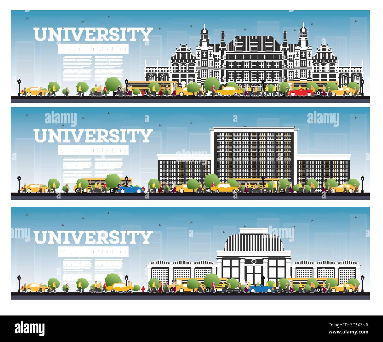 University Campus Set. Study Banners. Vector Illustration. Students Go ...