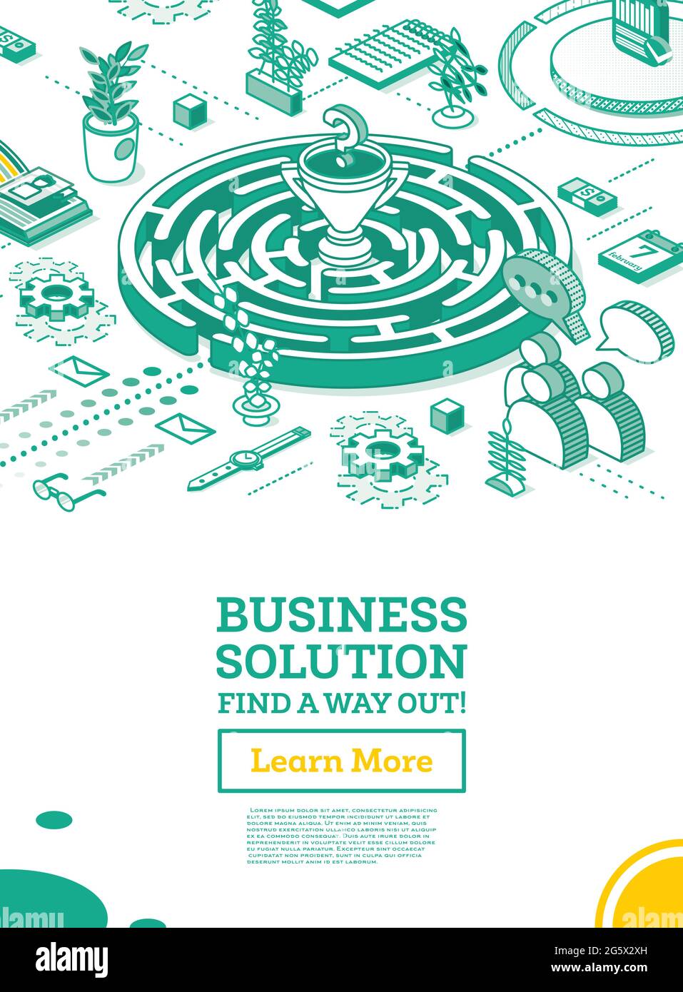 Isometric Maze. Outline Labyrinth. Business Solution. Vector Illustration. Cup inside of Center ...