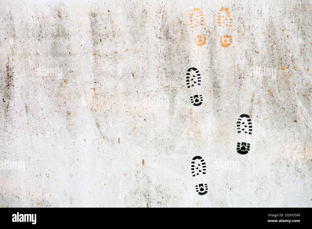 grey concrete wall with foot steps. texture background. Brickwork or ...