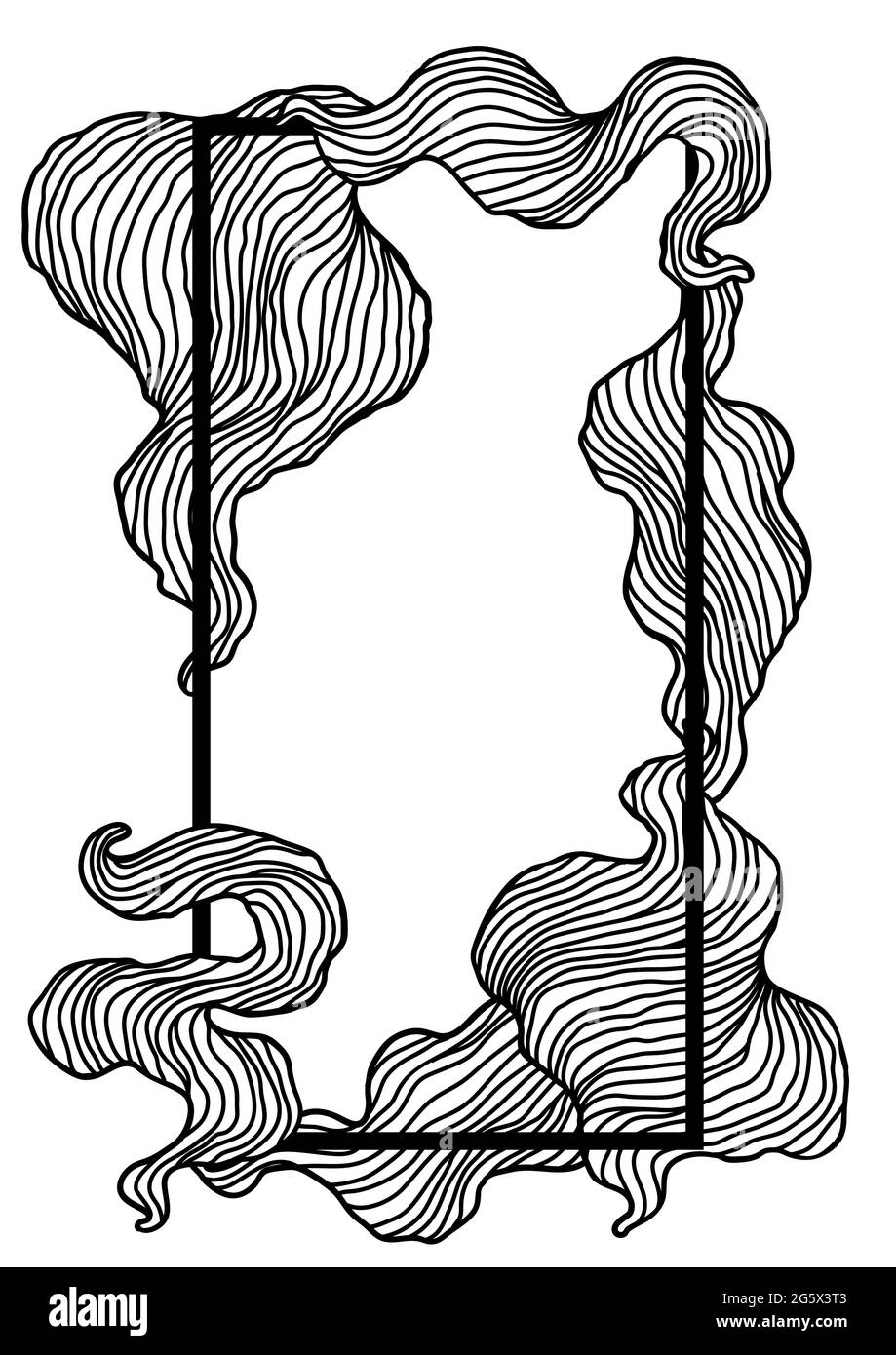 Frame with wave line curls. Monochrome stripes black and white texture ...