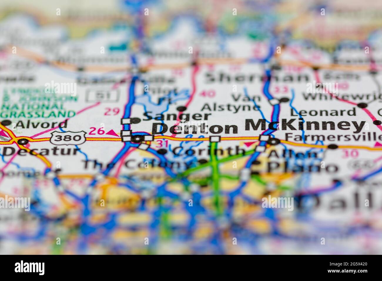 Denton Texas USA shown on a Geography map or Road map Stock Photo - Alamy