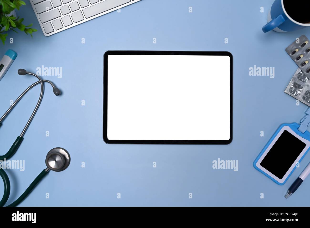 Top view doctor workspace hi-res stock photography and images - Alamy