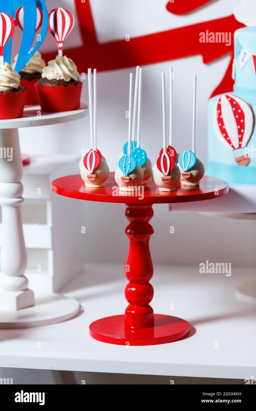 Candy bar on boy's birthday party with a lot of different candies ...