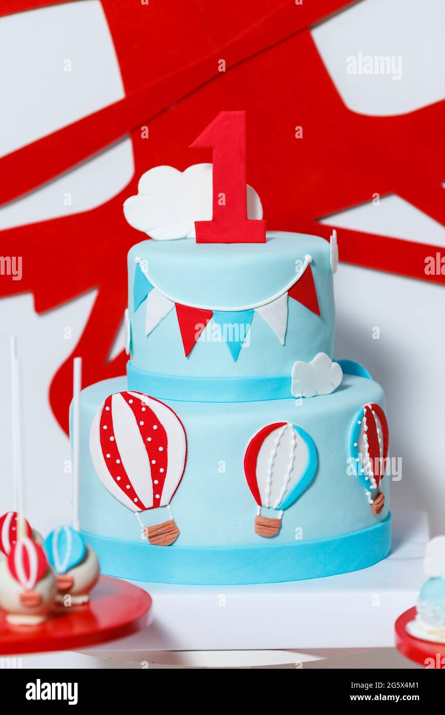 Candy bar on boy's birthday party with a lot of different candies ...