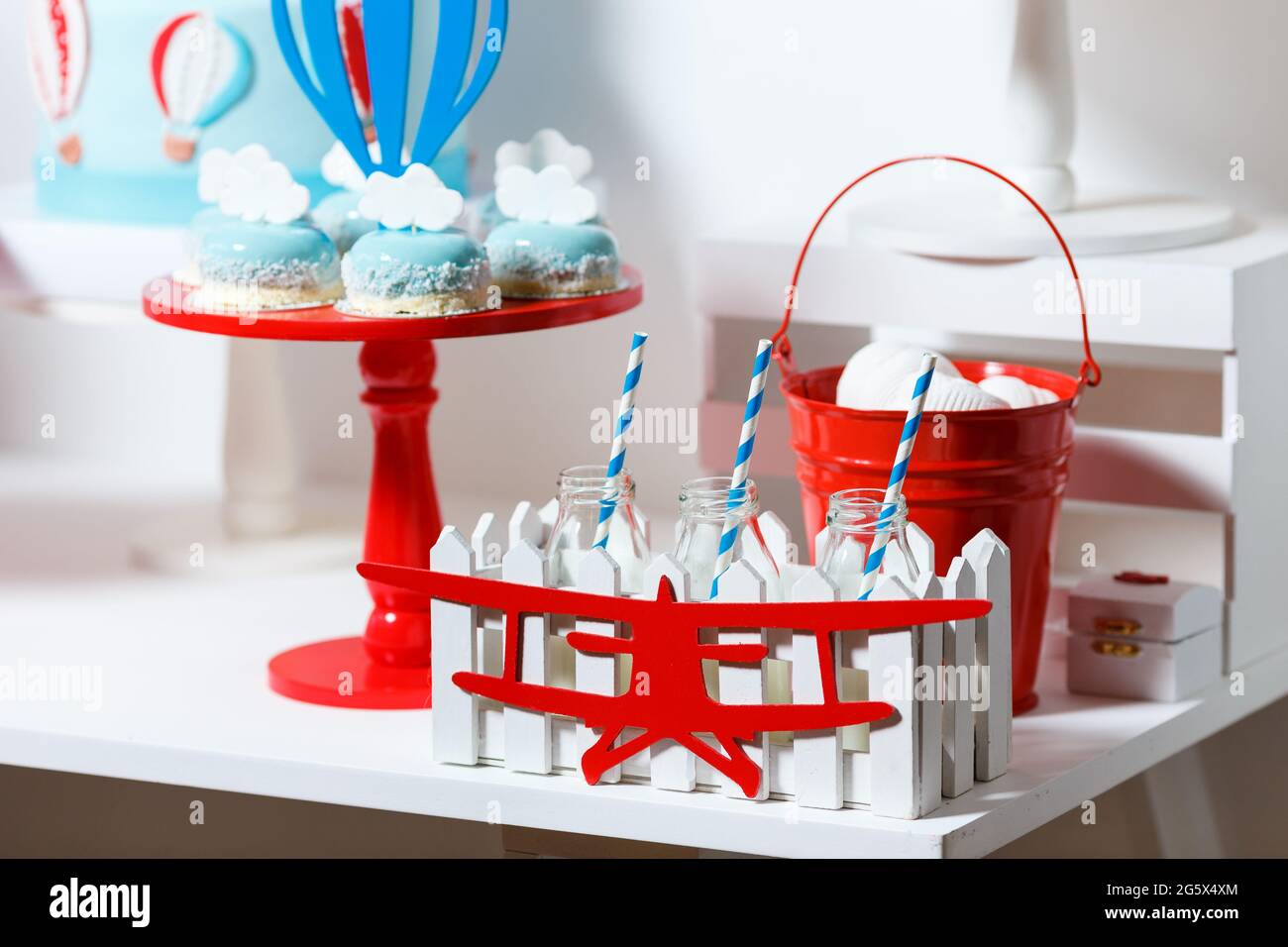 Candy bar on boy's birthday party with a lot of different candies ...
