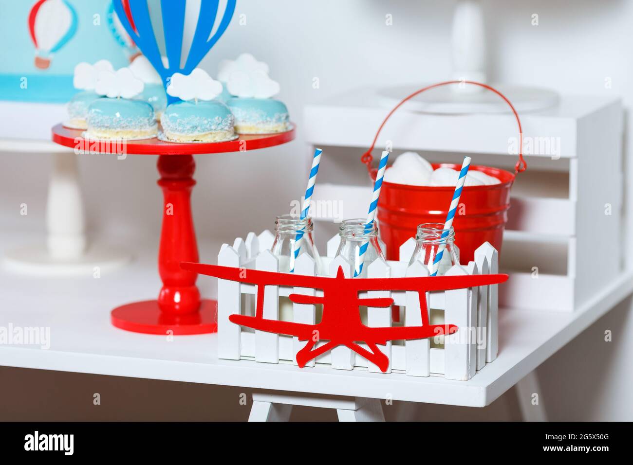 Candy bar on boy's birthday party with a lot of different candies ...