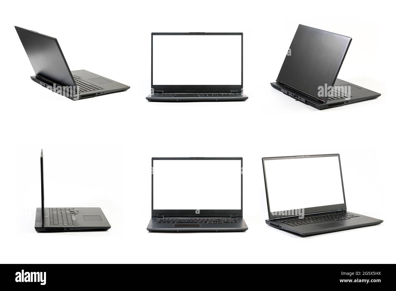 Large open Laptop isolated on white background - Six different views of ...