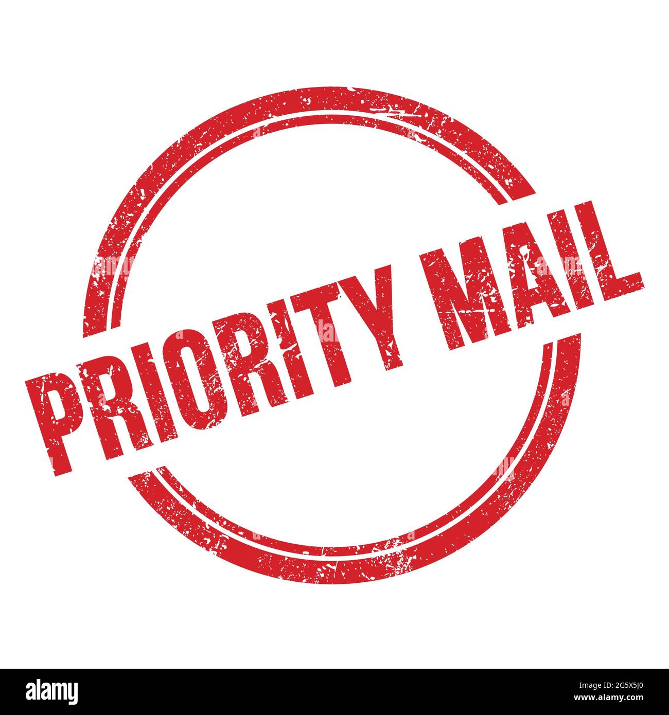 PRIORITY MAIL text written on red grungy vintage round stamp Stock ...