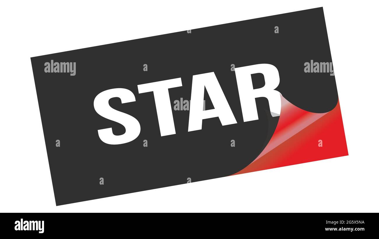 STAR text written on black red sticker stamp Stock Photo - Alamy
