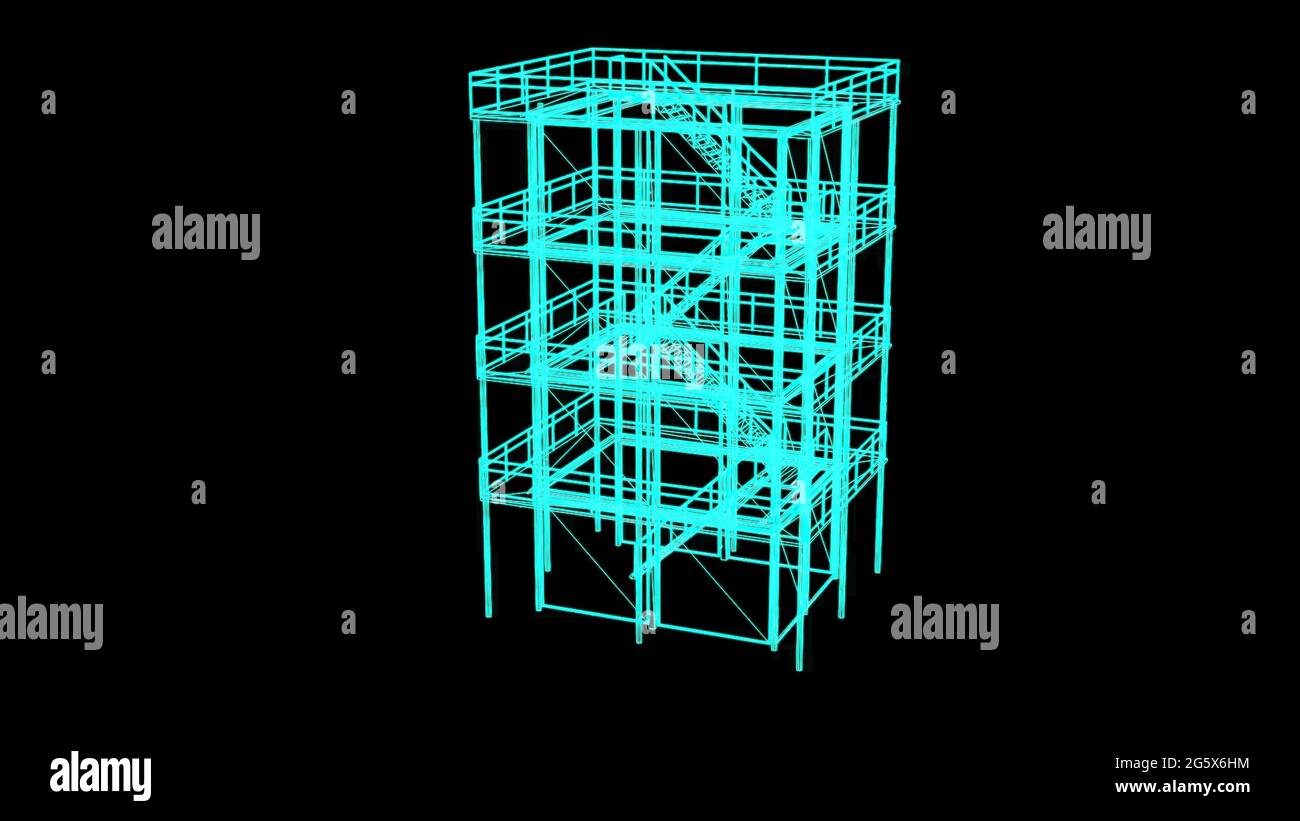 33d illustration - Wire Frame Model Of industrial platform on black ...