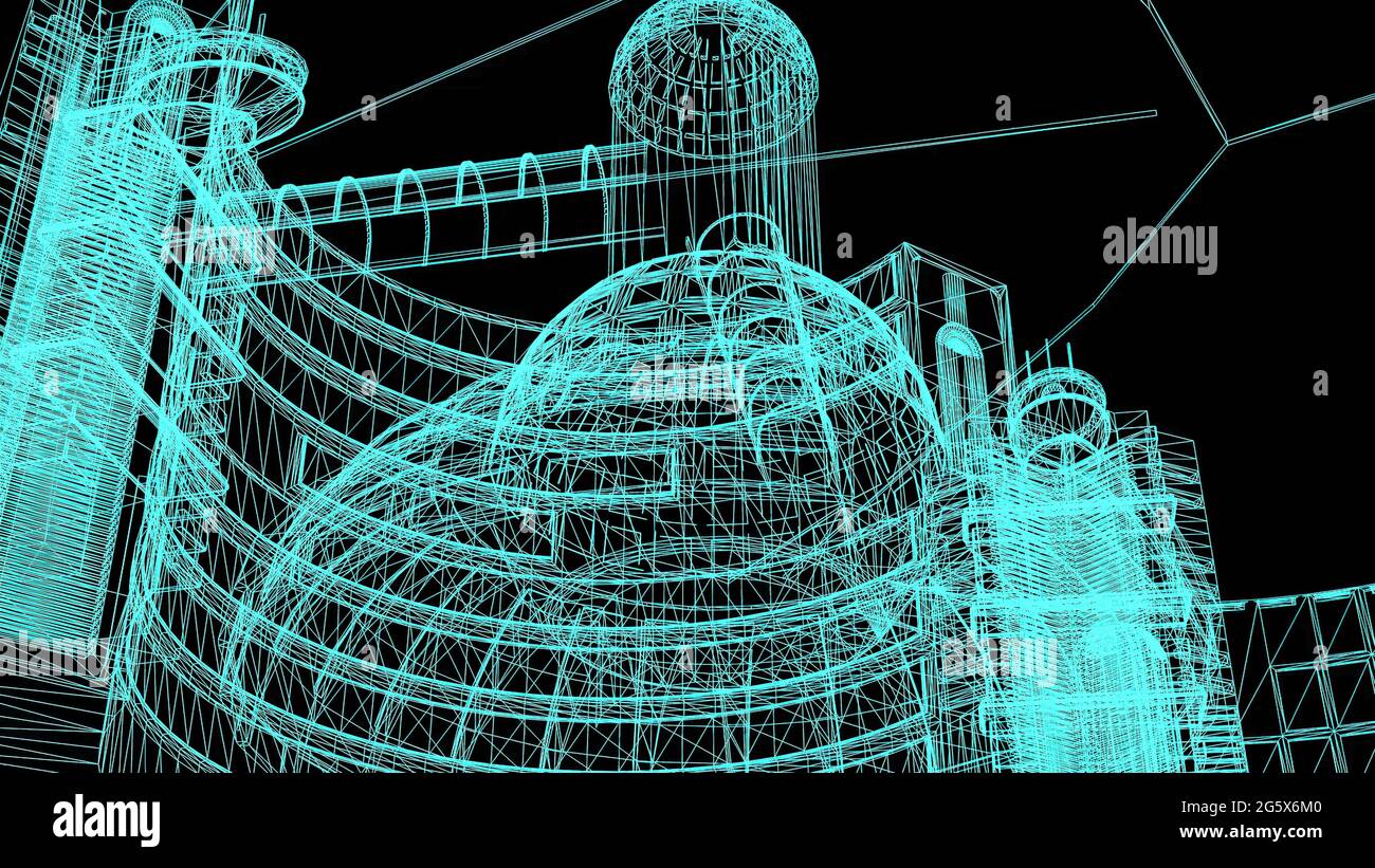 3d illustration - Wireframe Model Of Industrial Buildings Stock Photo ...