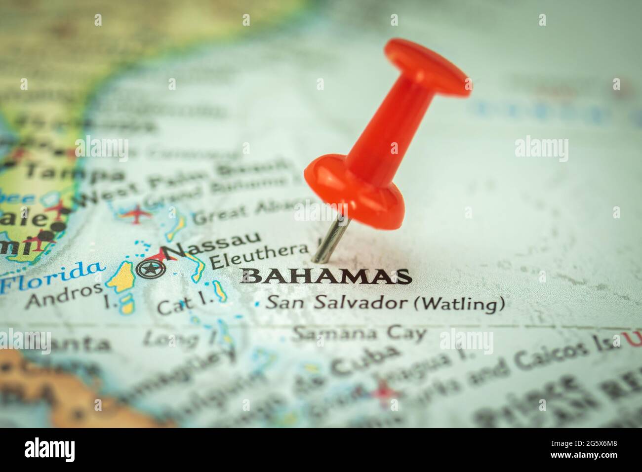 Location Bahamas islands, red push pin on the travel map, marker and ...