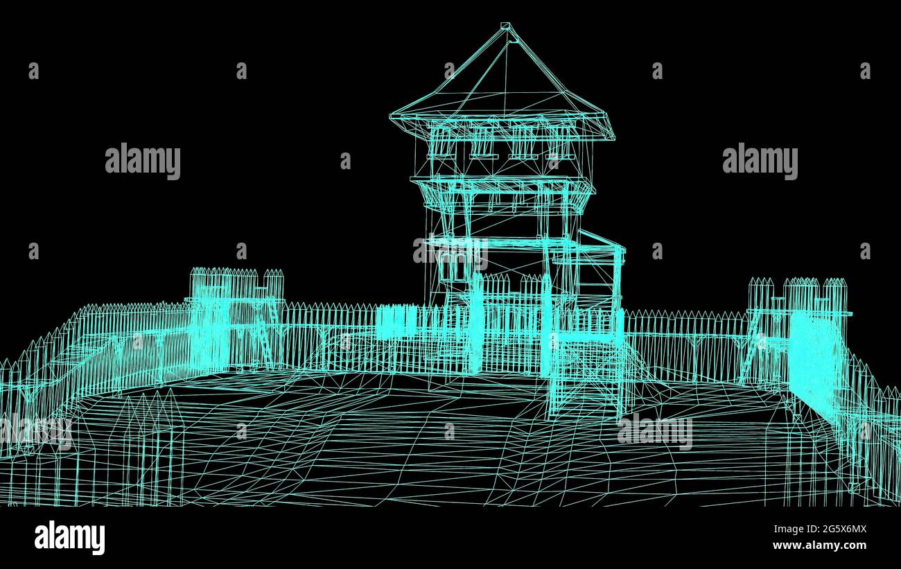 3d illustration - Wireframe Model Of House Stock Photo - Alamy