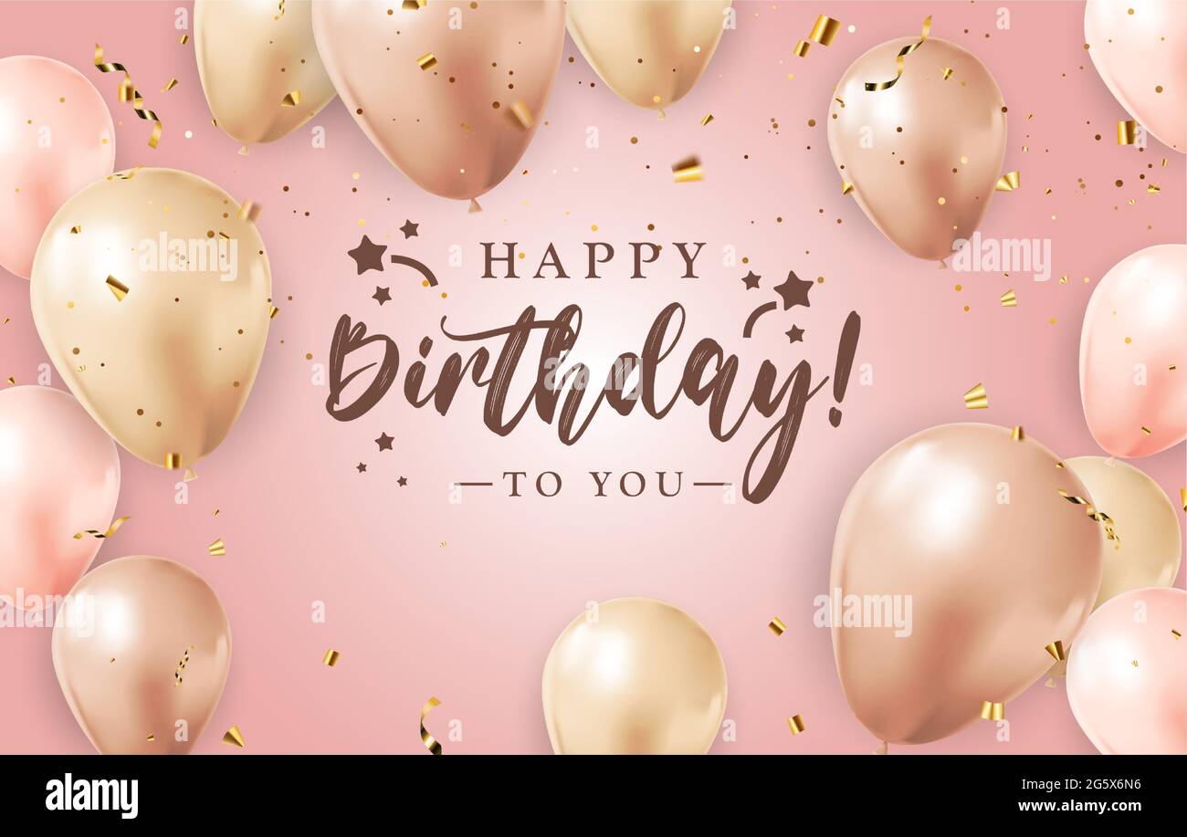 Happy Birthday congratulations banner design with Confetti, Balloons ...