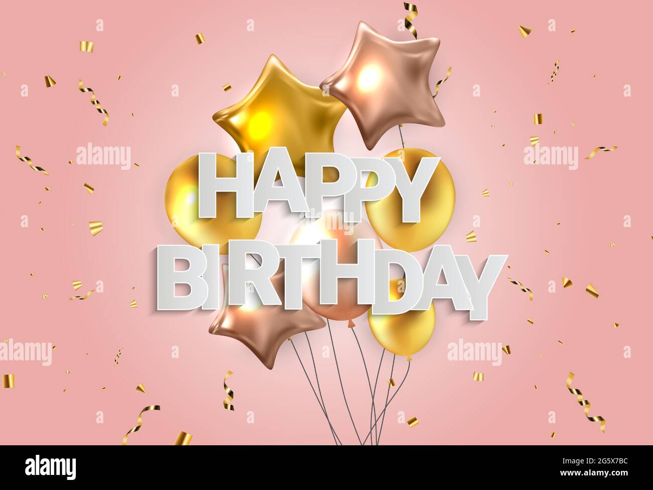 Happy Birthday congratulations banner design with Confetti, Balloons ...