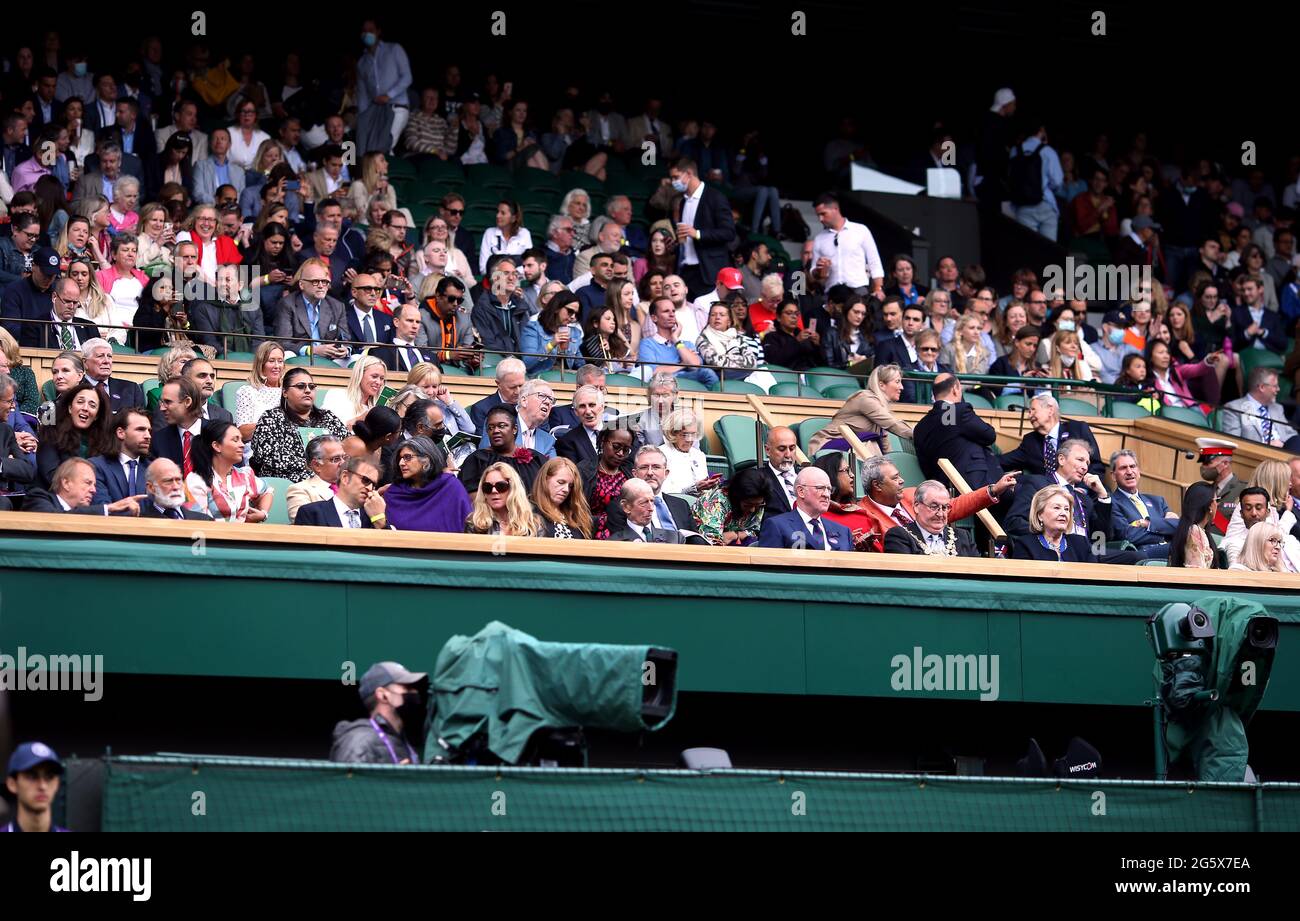 General view of the royal box on centre court on day three of Wimbledon ...